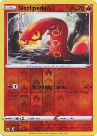 Sizzlepede 38/202 Sword and Shield Base Set Reverse Holo Common Pokemo ...