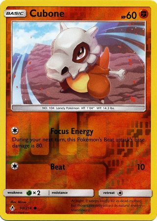Cubone 90/214 SM Unbroken Bonds Reverse Holo Common Pokemon Card TCG ...